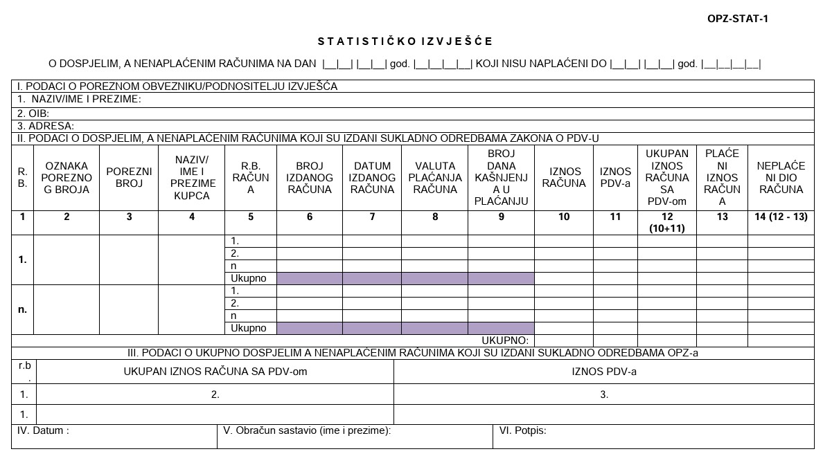 Obrazac OPZ-STAT-1 - Dospjela, a nenaplaćena potraživanja - Seminar.hr